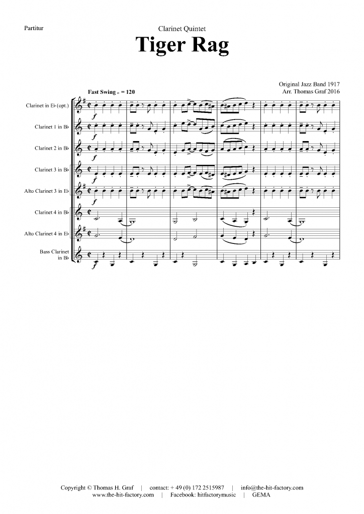 Tiger Rag - Jazz Classic - Clarinet Quintet - Sheet Music Marketplace