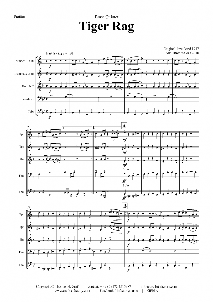 Tiger Rag - Jazz Classic - Brass Quintet - Sheet Music Marketplace